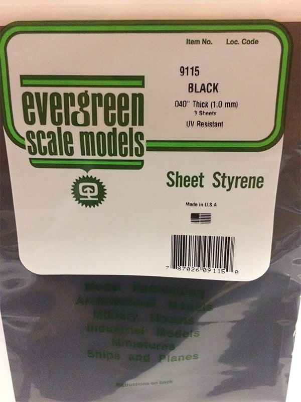 Evergreen .040 inch Thick Pack of 2 Black Polystyrene Sheet EVE 9515 ...
