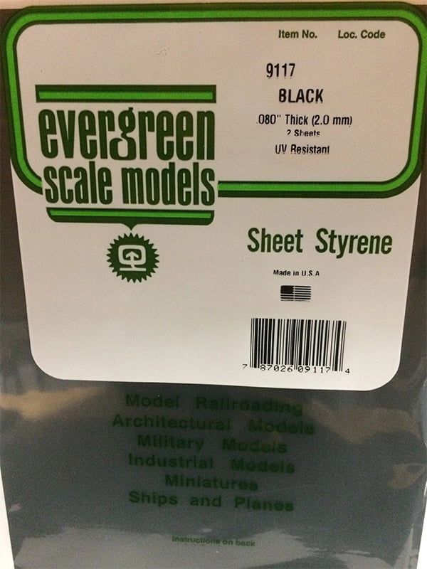 Evergreen .080 inch Thick Pack of 1 Black Polystyrene Sheet EVE 9517 ...