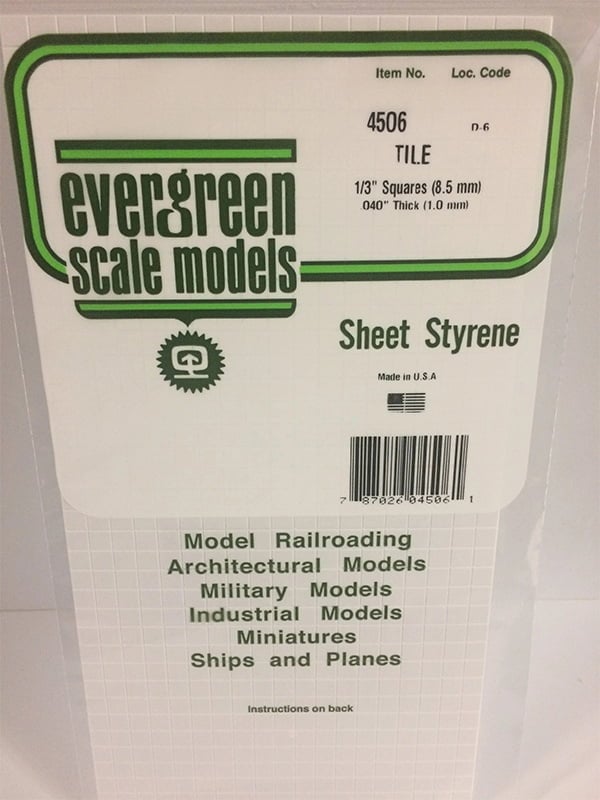 Evergreen .040 inch Thick 1/3 inch Square Tile White Polystyrene Sheet ...