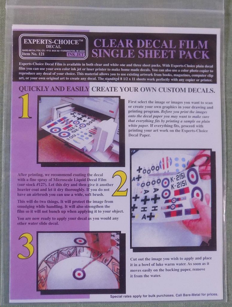 Expert Choice Decal Film Clear for Inkjet Printers Single Sheet BMF 121 ...