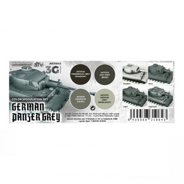 AK Interactive Acrylic 3rd Gen Modulation German Panzer Grey Paint Set ...