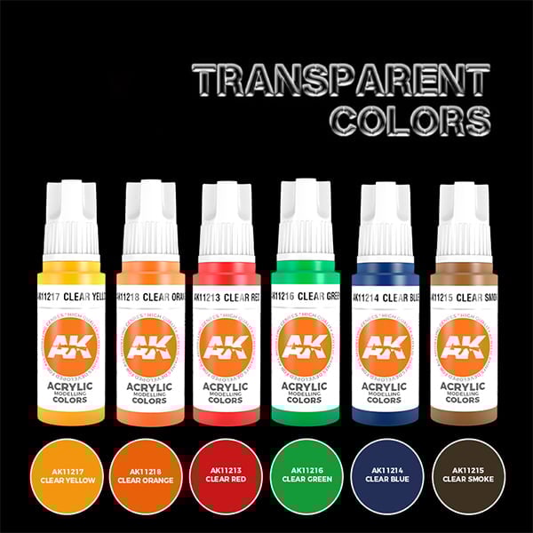 AK Interactive 3rd Generation Transparent Colors Paint Set 11758 ...