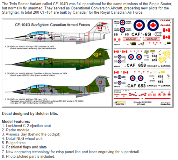 Kinetic RCAF CF-104D Starfighter with Canadian Markings 1/48 Scale ...